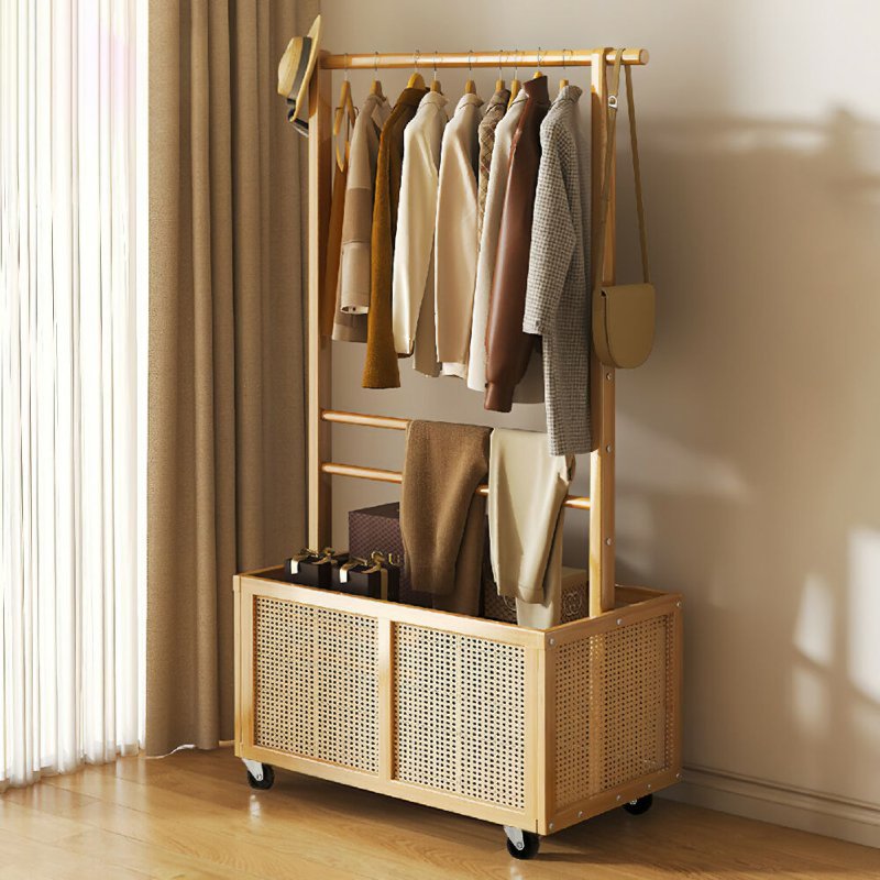 Bamboo Garment Rack with Woven Rattan Storage - British D'sire