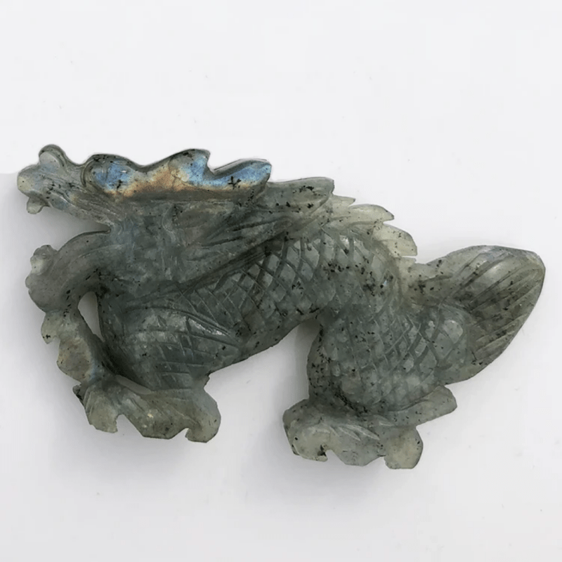 Hand carved natural flashy labradorite crystal chinese dragon carving ...