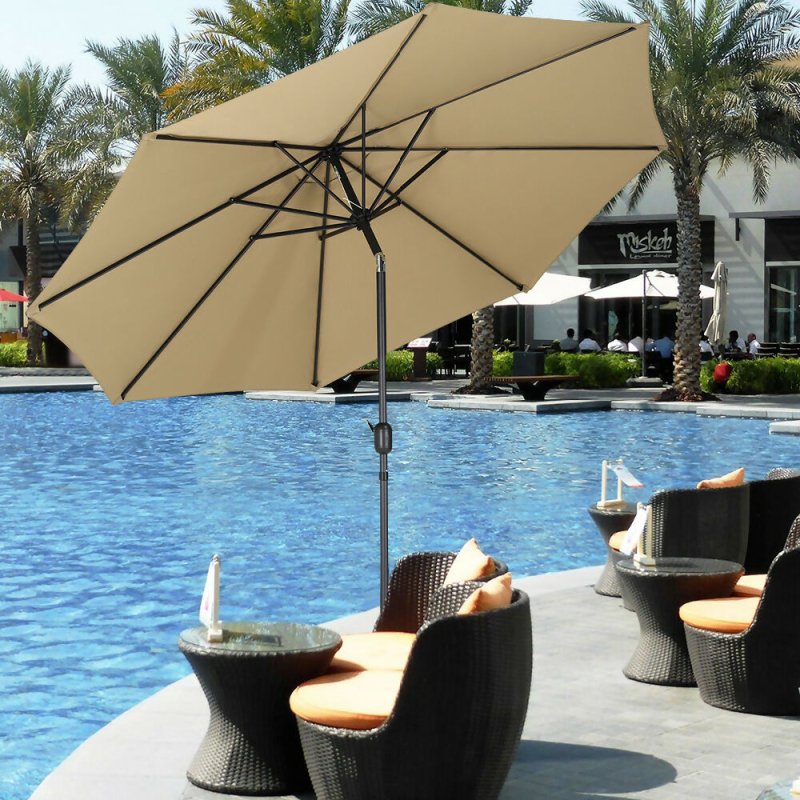 Livingandhome Patio Umbrella Large 3M Traditional Parasol, Khaki ...