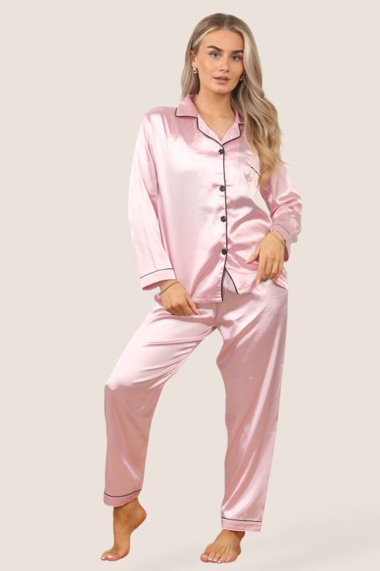 Pink Satin Pj Set - British D'sire