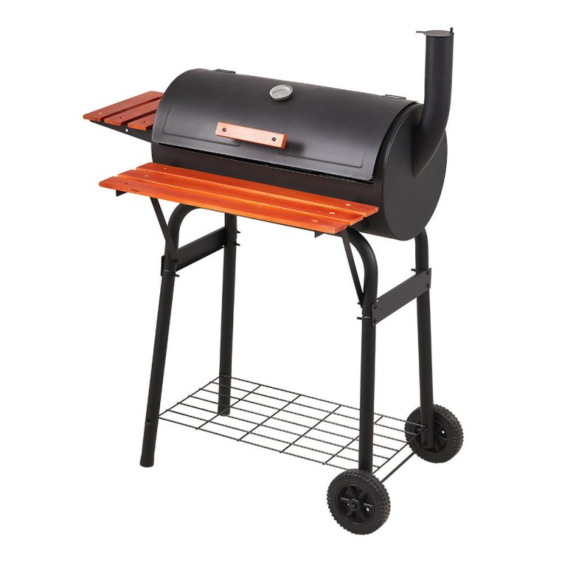 Portable Barrel Charcoal BBQ Grill Smoker with Side Shelves - British D ...