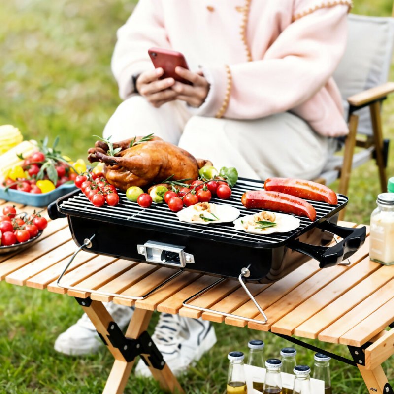 Portable Tabletop BBQ Grill Smoker with Lid - British D'sire