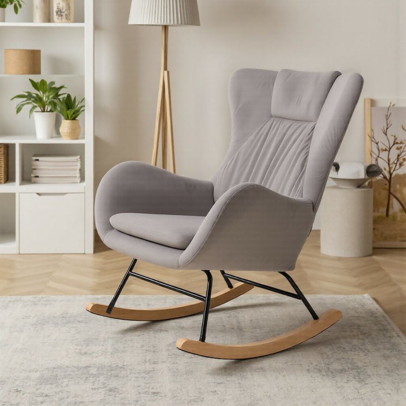 Upholstered Rocking Chair, Light Grey - British D'sire
