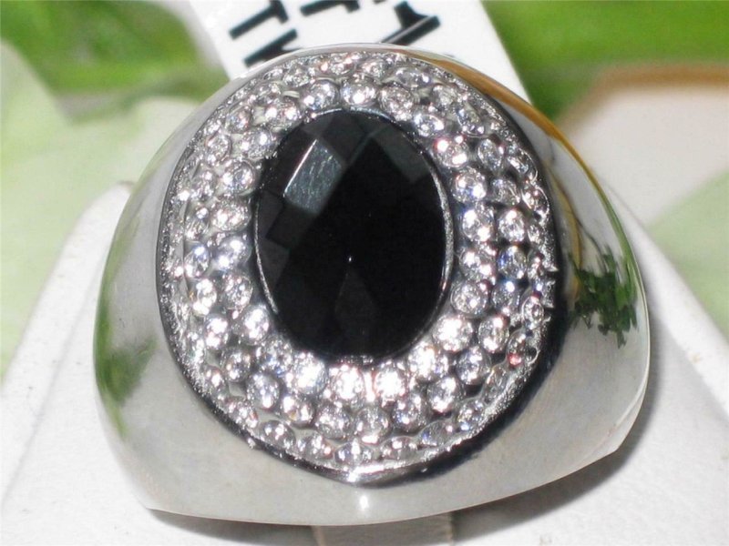 Jewellery Kingdom Mens Jet Cz Stainless Steel Signet Pinky Silver Oval ...